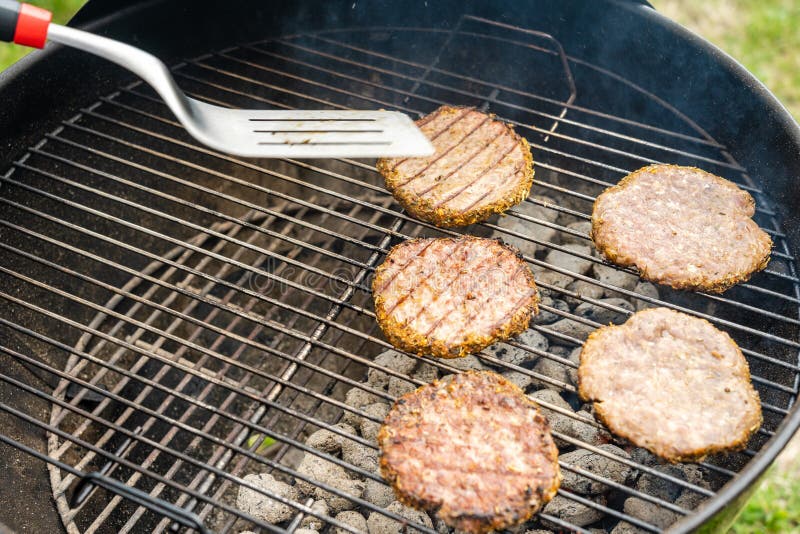 Selective Focus of Fresh Delicious Burger Cutlets Grilling on Bbq Grill ...