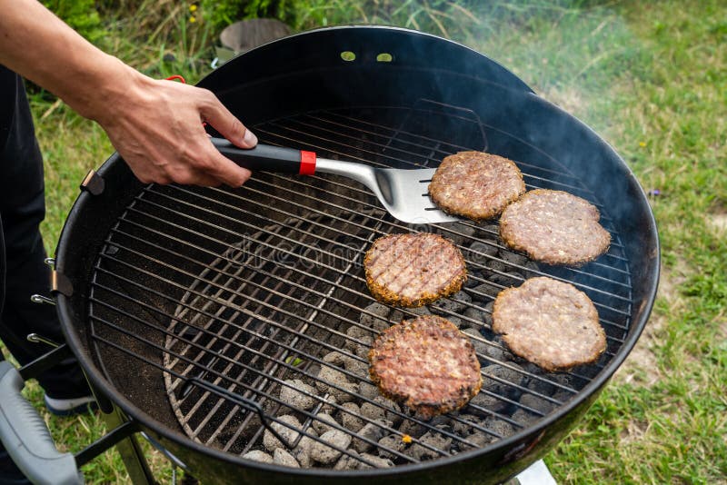 Selective Focus of Fresh Delicious Burger Cutlets Grilling on Bbq Grill ...