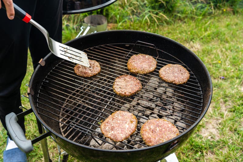 Selective Focus of Fresh Delicious Burger Cutlets Grilling on Bbq Grill ...