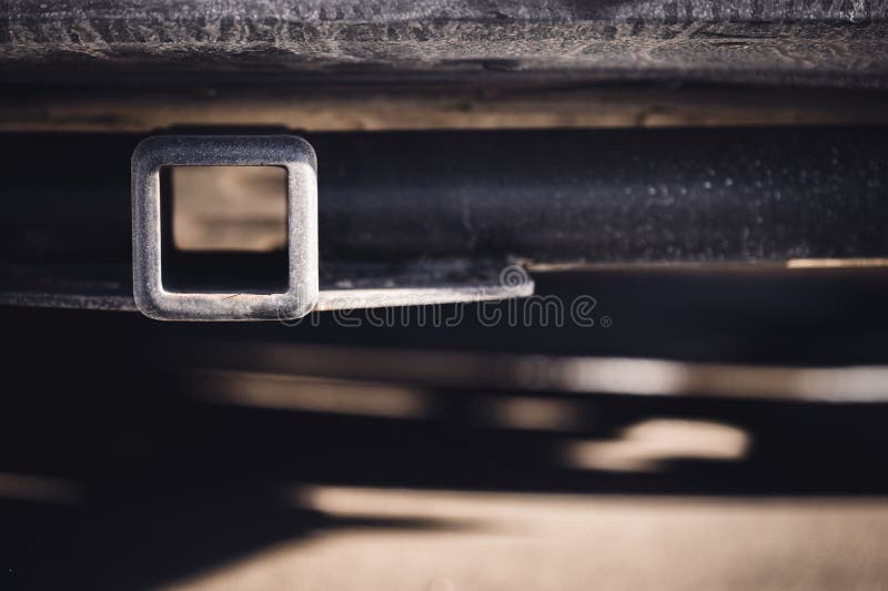 Selective Focus on the Front End of an Empty Square Hitch Receiver on ...