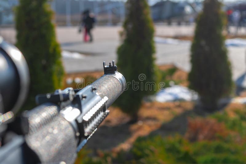 Selective Focus. Front Sightt of a Sniper Rifle Stock Photo - Image of ...