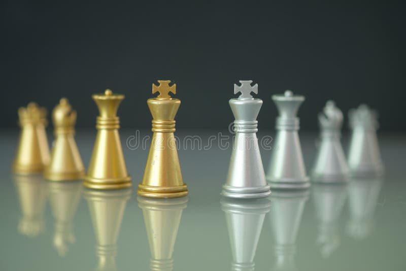 Selective Focus of Golden and Silver Chess King with Another Chess Blur ...