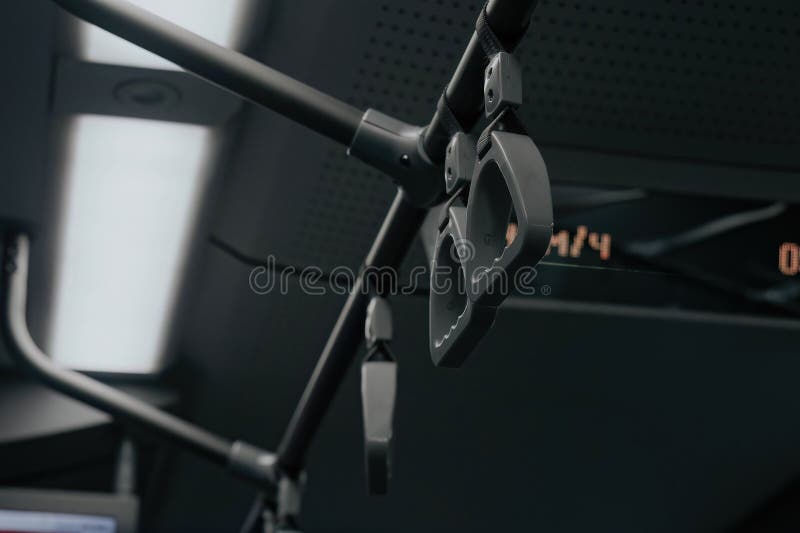 Selective Focus on Gray Hanging Handle Grip on Public Transport Stock ...