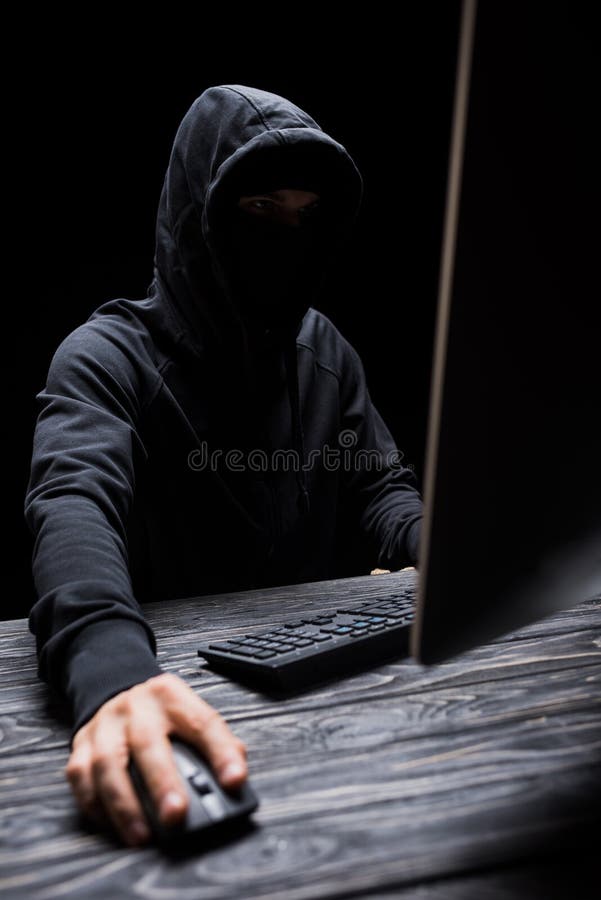 Selective Focus of Hacker in Hood Stock Image - Image of data, safety ...