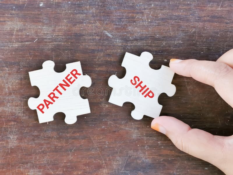 Selective Focus Hand Hold Jigsaw Puzzle Written Partnership. Stock ...