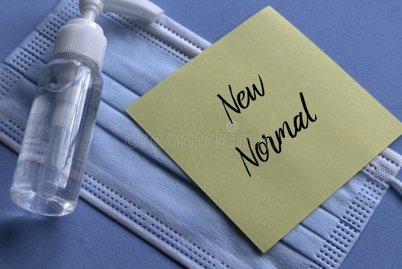 Selective Focus of Hand Sanitizer. Face Mask and Yellow Memo Note ...