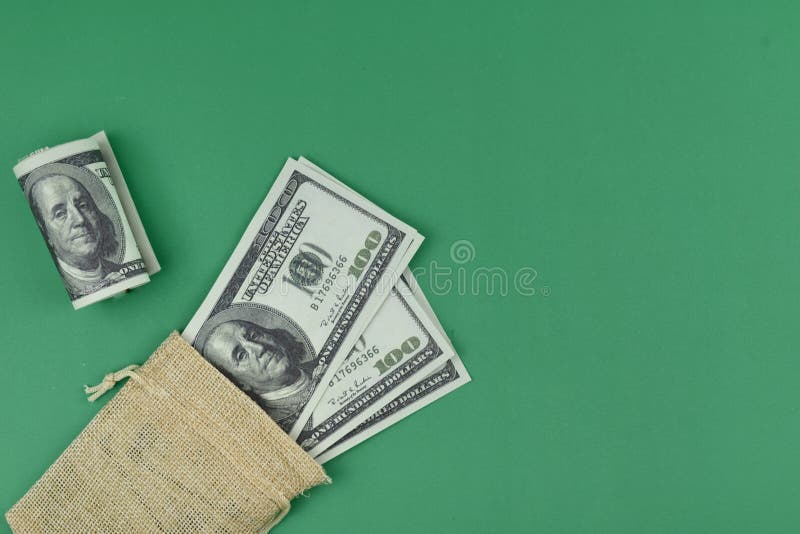 Selective Focus Image of Bank Note with Copy Space on Green Background ...