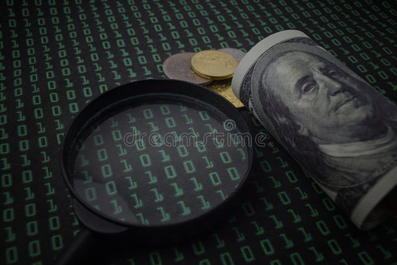 Selective Focus Image of Magnifying Glass Bank Note and Coin on a ...