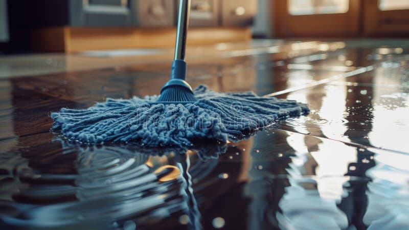 Selective Focus Image of Microfiber Mop Wiping Water Puddle on Laminate ...