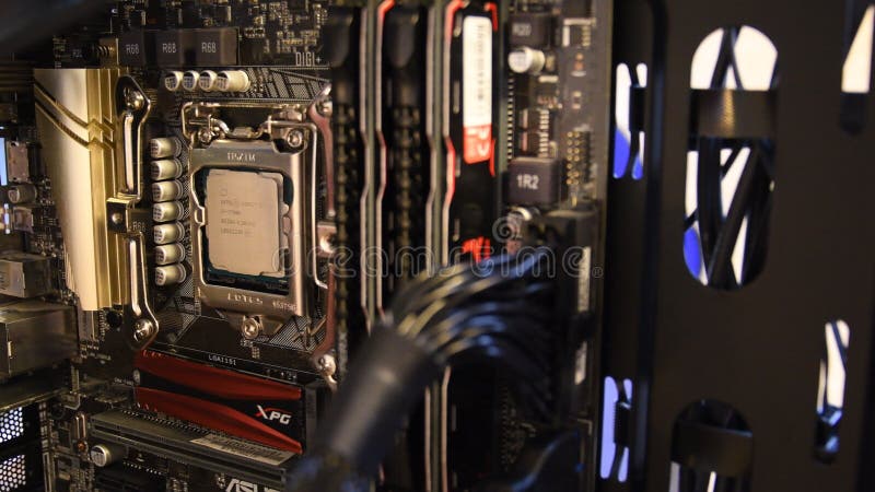 Motherboard Mini-ITX with PC Hardware and Connected Cables Stock Photo ...