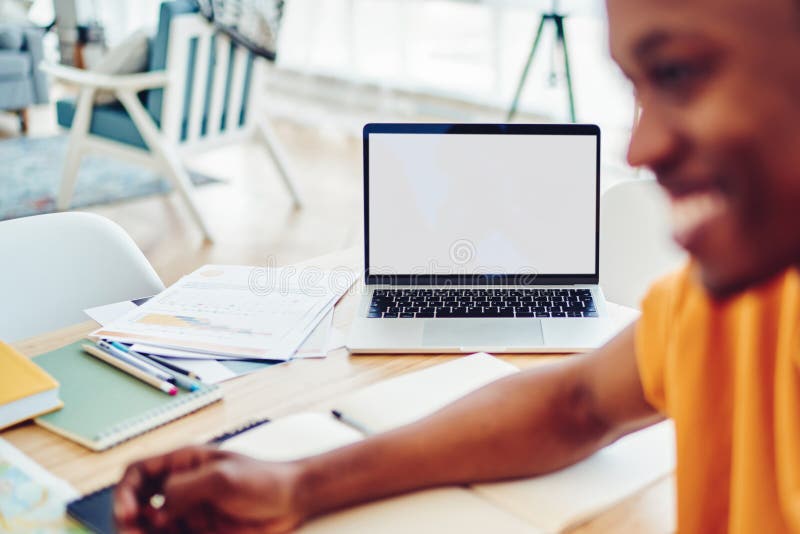 Selective Focus on Laptop Computer with Mock Up Screen on Desktop Stock ...