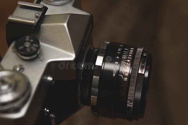 Selective Focus on the Lens of an Old Analog Camera. the Camera is Very ...
