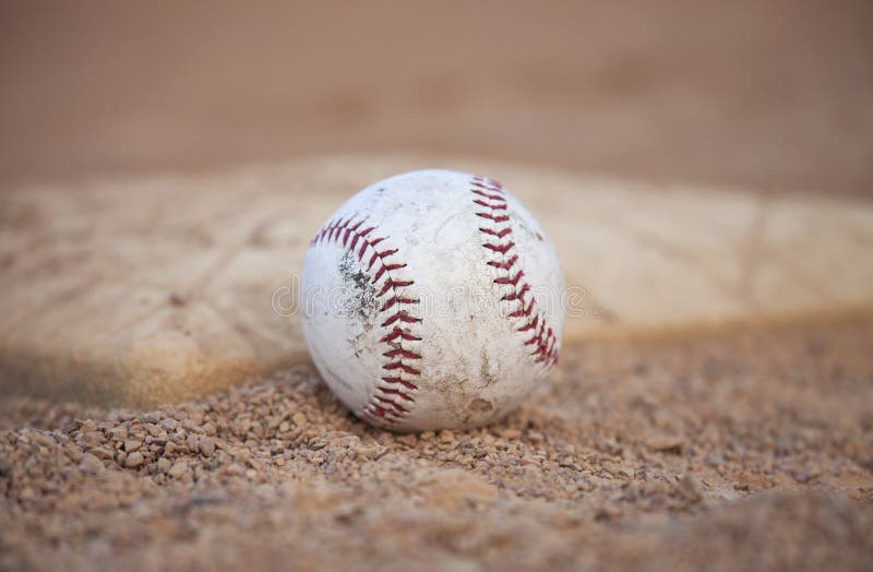 Selective Focus Low Angle of Grungy Baseball and Base Stock Photo ...