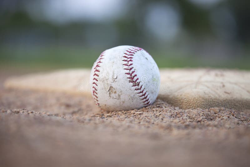 Selective Focus Low Angle of Grungy Baseball and Base Stock Photo ...