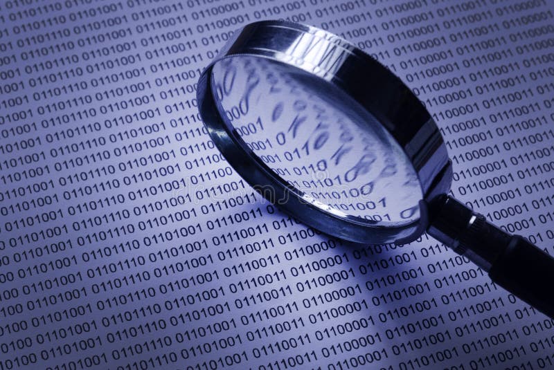 Selective Focus of Magnifying Glass on a Paper Sheet of Binary Code ...