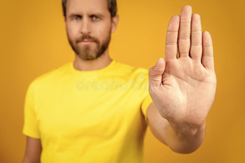 Selective Focus of Man Show Stop Rejection. Man Show Stop Rejection ...