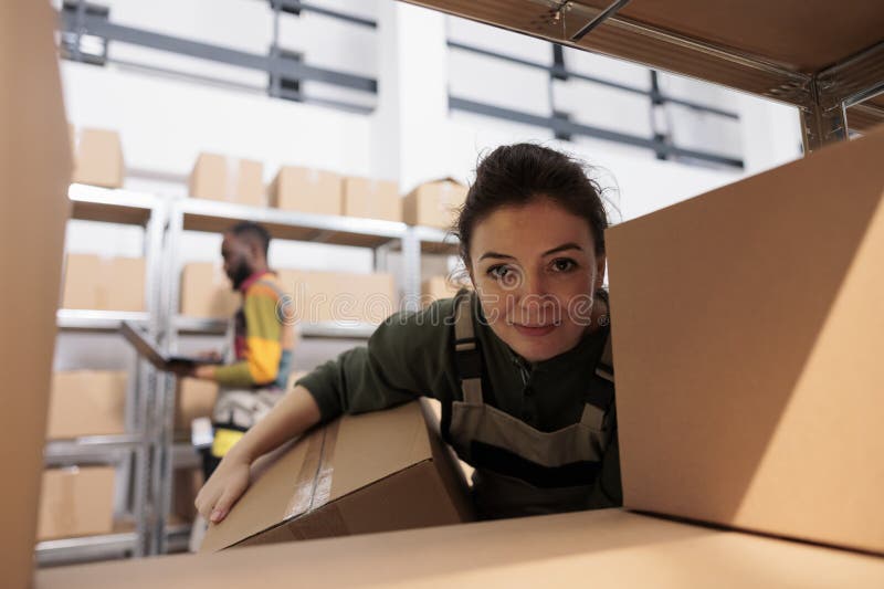Selective Focus of Manager Working with Cardboard Boxes Stock Photo ...