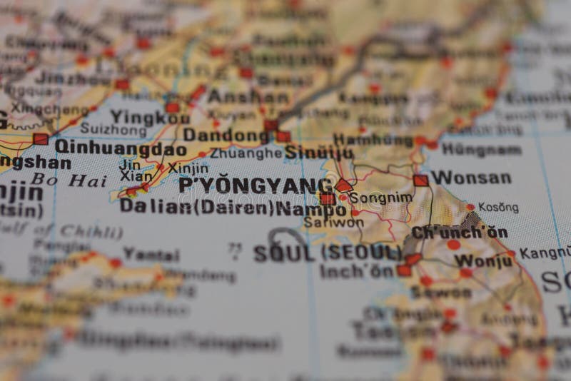 Selective Focus Map Centered on Pyongyang, Capital of North Korea Stock ...
