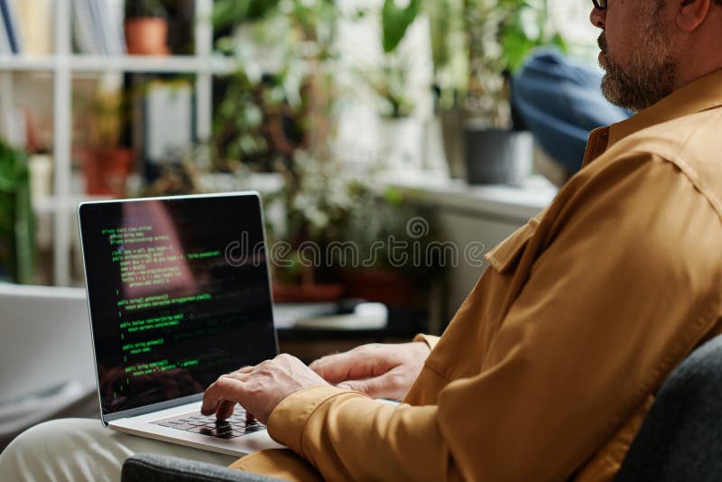 Selective Focus on Mature it Support Engineer Decoding Data Stock Photo ...