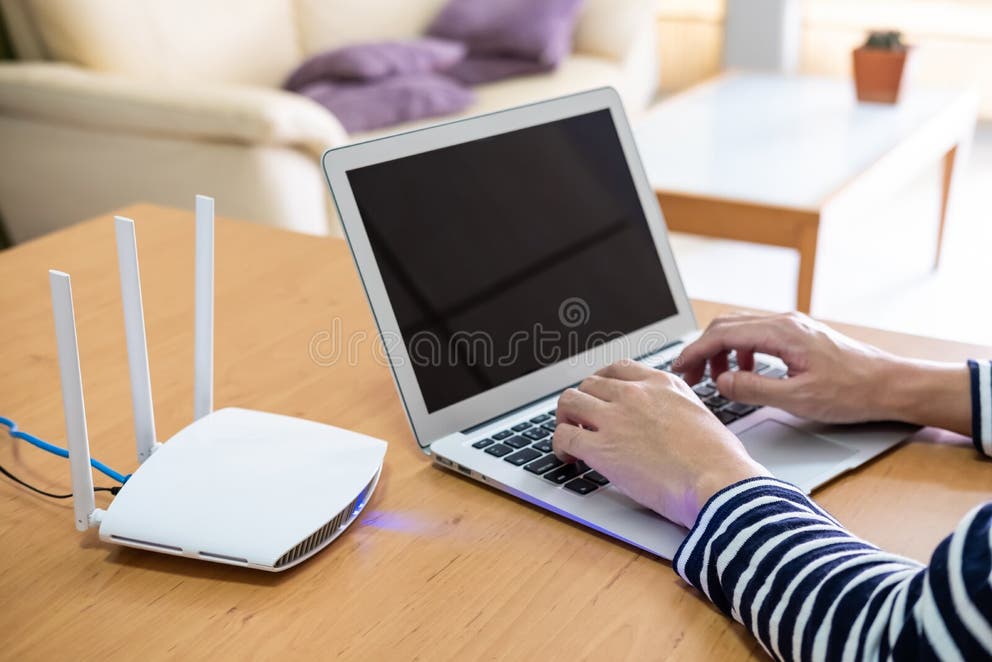Selective Focus at Men Hand while Type on Computer Laptop Keyboard ...
