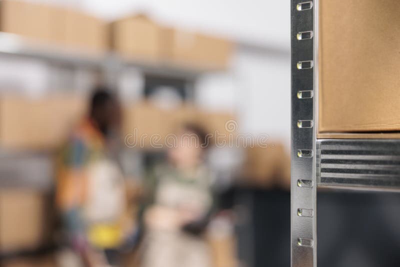Selective Focus of Metallic Shelves Full with Cardboard Boxes Stock ...