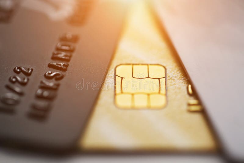 Selective Focus Microchip on Paying by Credit Card or Credit Gold Card ...