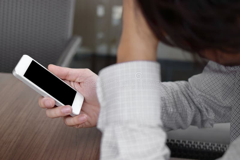 Selective Focus on Mobile Smart Phone is Held with Hands of Stressed ...