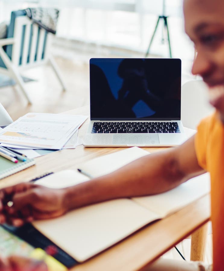 Selective Focus on Modern Laptop Computer for Learning on Desktop Stock ...