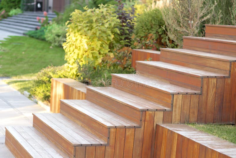 Selective Focus. New Modern Steps. Wooden Staircase with Steps Stock ...