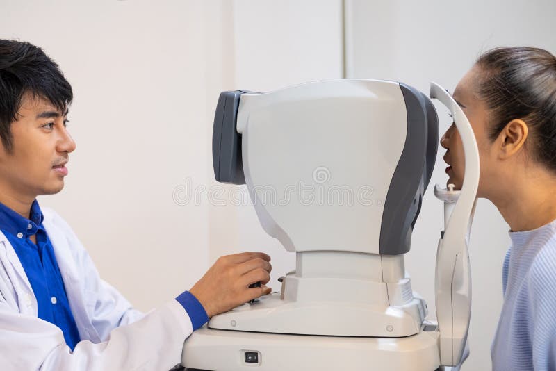 Selective Focus at Optometry Frame Equipment. while Doctor Using ...