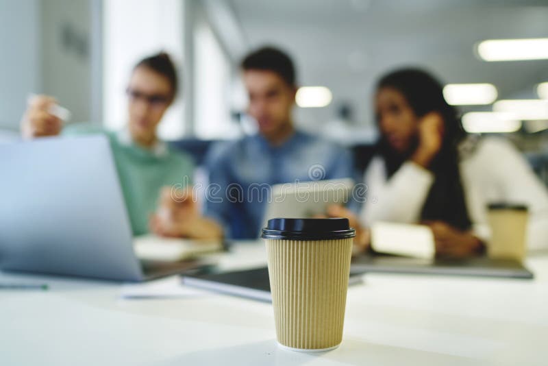 Selective Focus on Paper Coffee Cup Standing Stock Photo - Image of ...