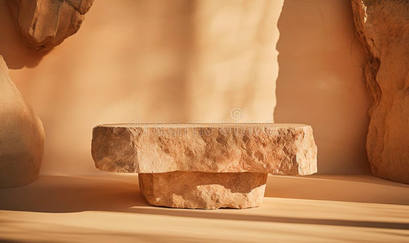 Selective Focus Podium Stand.product Placement with Rock Stone in ...