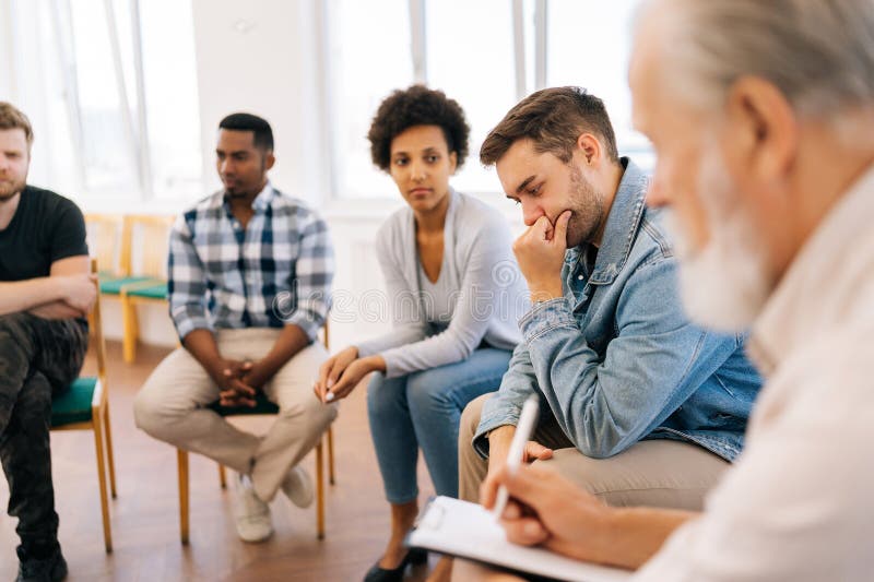 Selective Focus Portrait of Pensive Man Telling about Mental Problem or ...