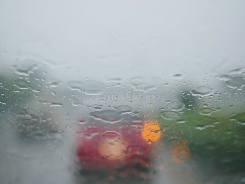 Selective Focus of Rain on Car Slanted Windshield Stock Photo - Image ...