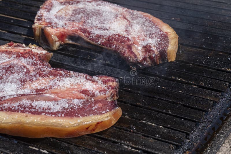 Selective Focus, Raw Ox Beef Steak on a Grill with Embers Stock Image ...