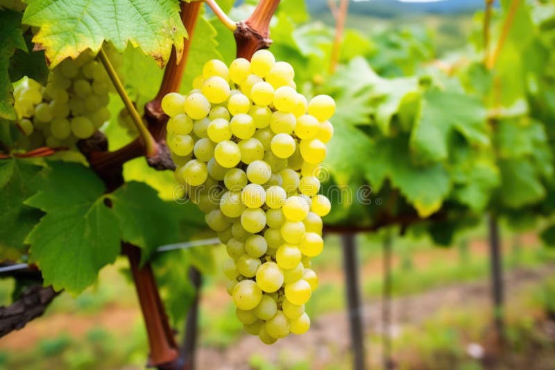 Grape Cluster with Vineyard Hill Backdrop Stock Image - Image of ...