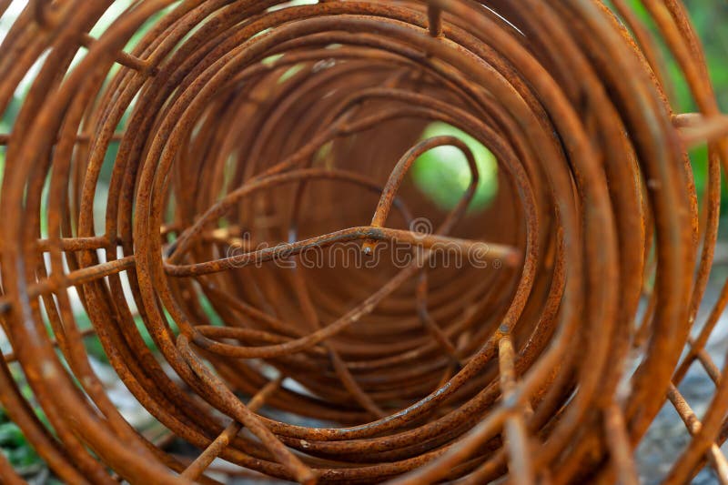 Selective Focus of Roll of Rusty Construction Rebar on Ground Stock ...
