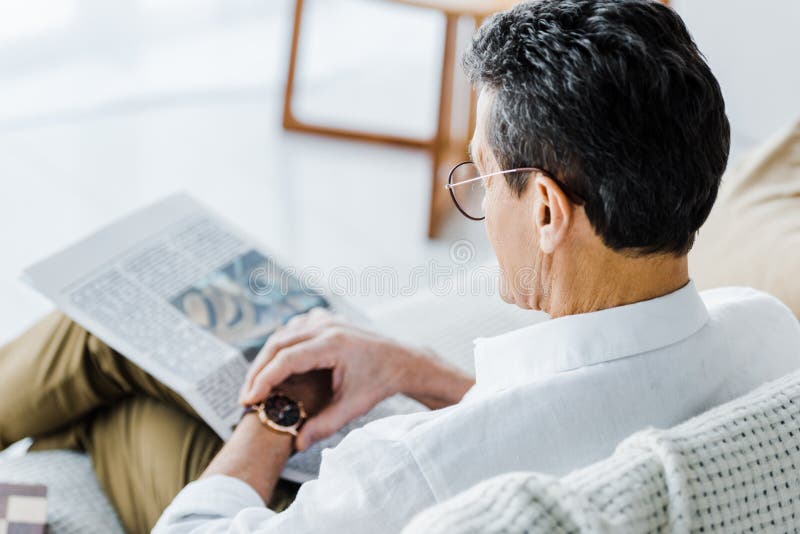 Selective Focus of Senior Man Looking at Watch Stock Image - Image of ...