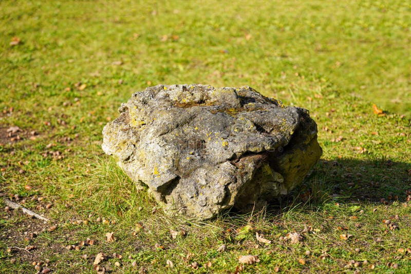 Selective Focus Shot of a Big Rock in the Middle of a Grass Field Stock ...