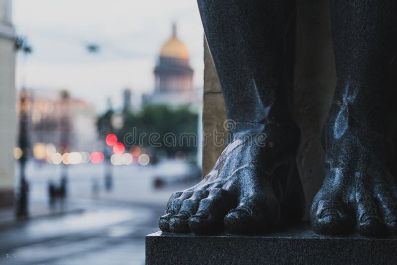 Selective Focus Shot of Black Statue Feet in the City Stock Photo ...