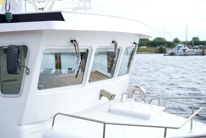 Selective Focus Shot of the Deck and Windows of a Modern, White Boat ...