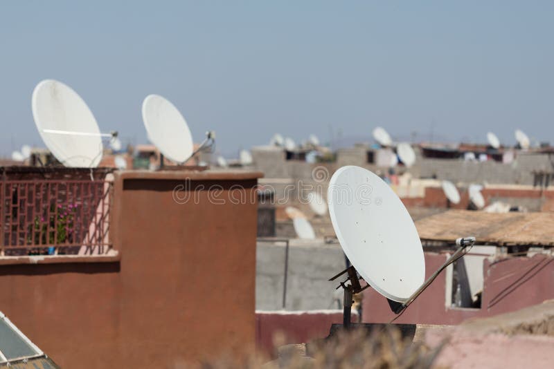Selective Focus Shot of Different Building S Roofs with Antennas Stock ...