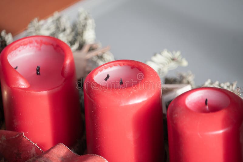 Selective Focus Shot of Extinguished Red Candles Stock Image - Image of ...