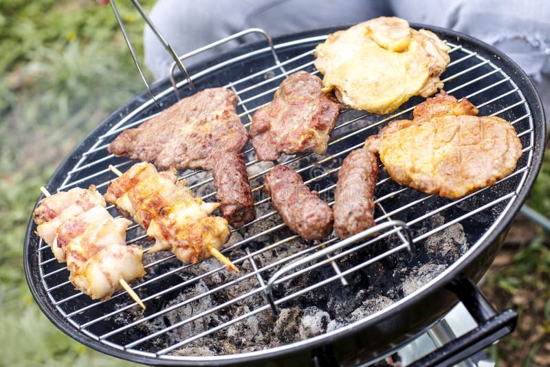 Selective Focus Shot of the Grilling Meat on the Barbecue Grill Stock ...