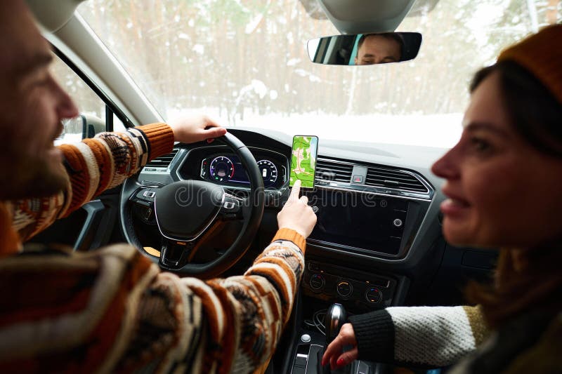 Using Map on Smartphone while Driving Car Stock Image - Image of ...