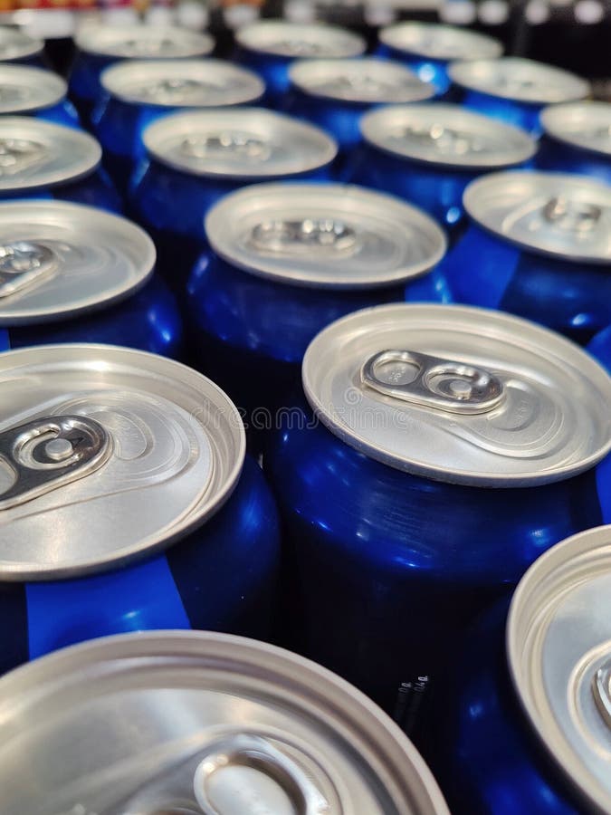 Selective Focus Shot of Many of Blue Cans of Soda Drinks Stock Photo ...