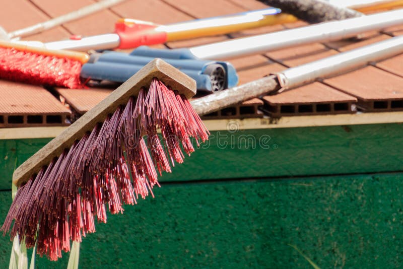 Selective Focus Shot of a Red Street Broom Stock Photo - Image of ...