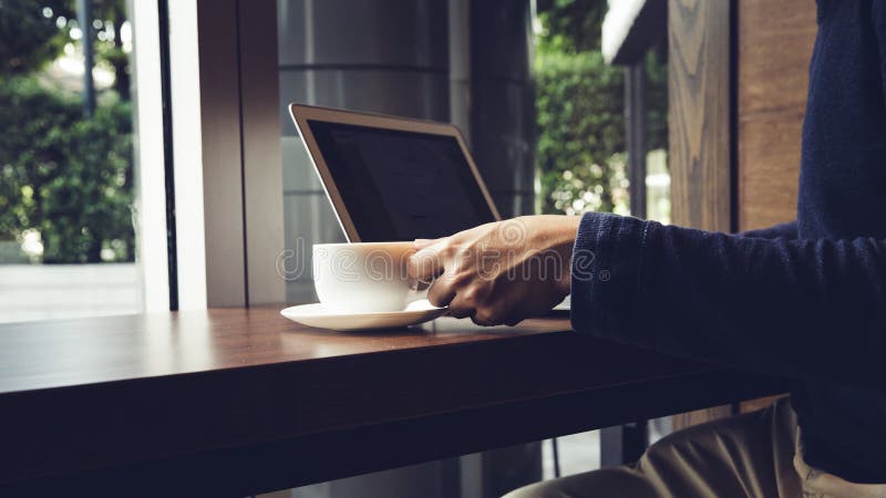 Selective Focus of Side View Laptop is on the Work Table. Stock Image ...