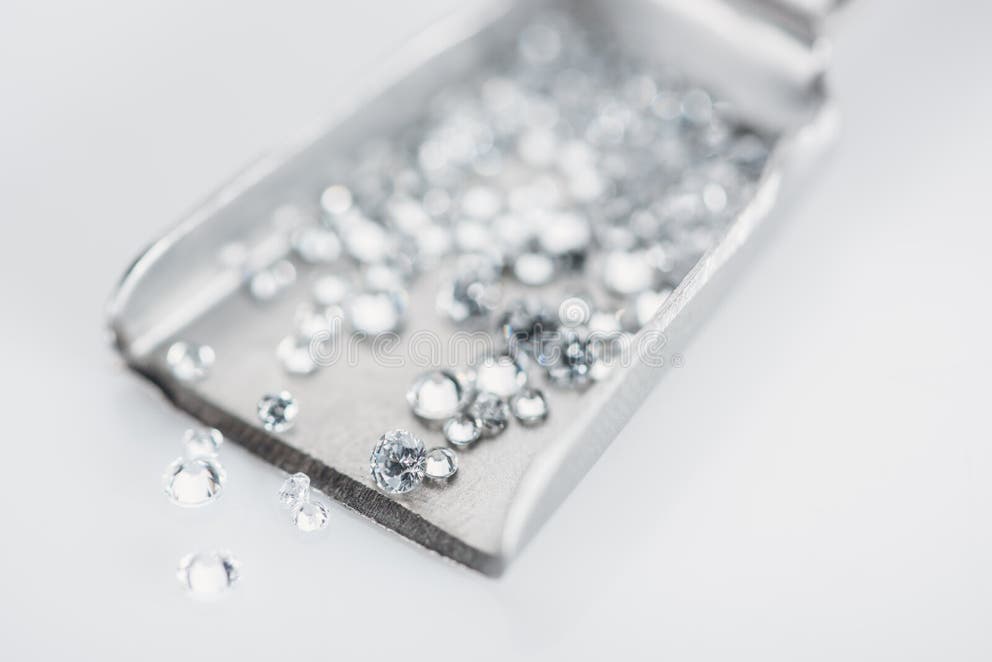 Selective Focus of Small Diamonds on Spatula Isolated Stock Photo ...
