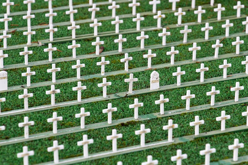 Selective Focus of Small White Crosses on Green Field Stock Image ...
